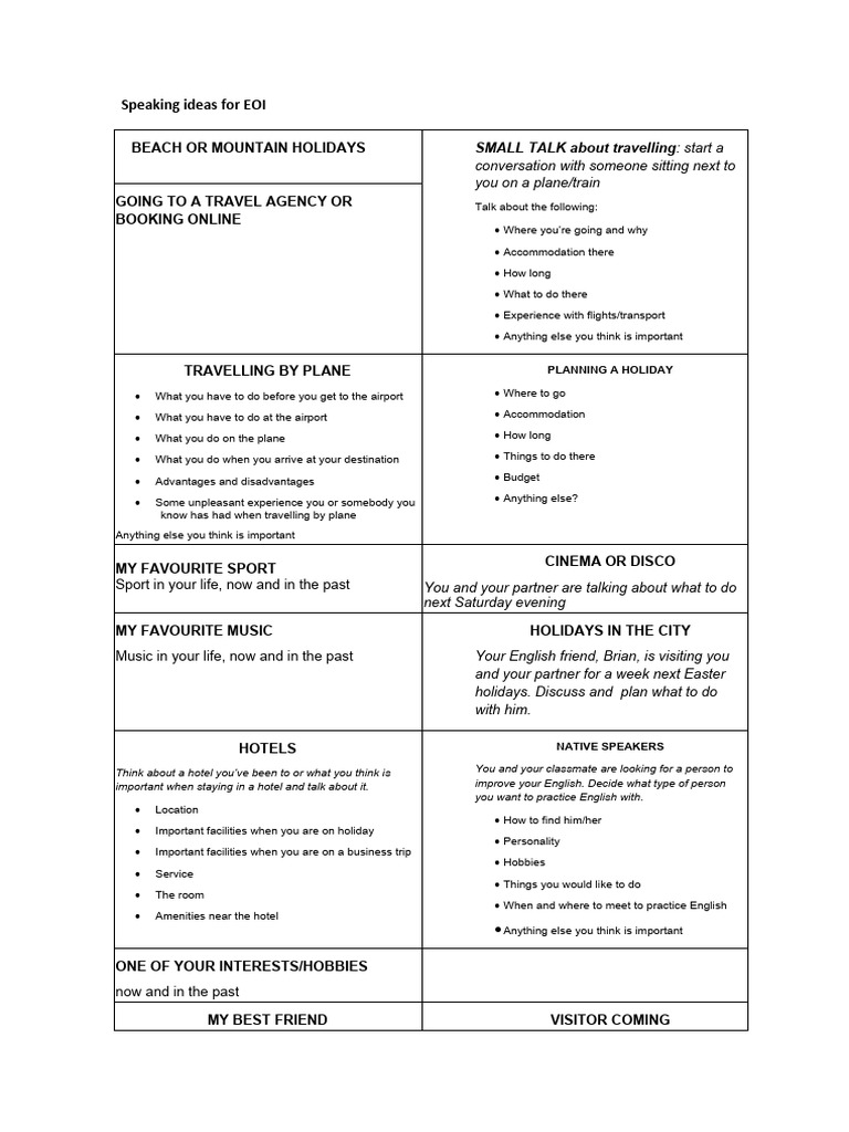 Speaking Ideas EOI | PDF | Roommate