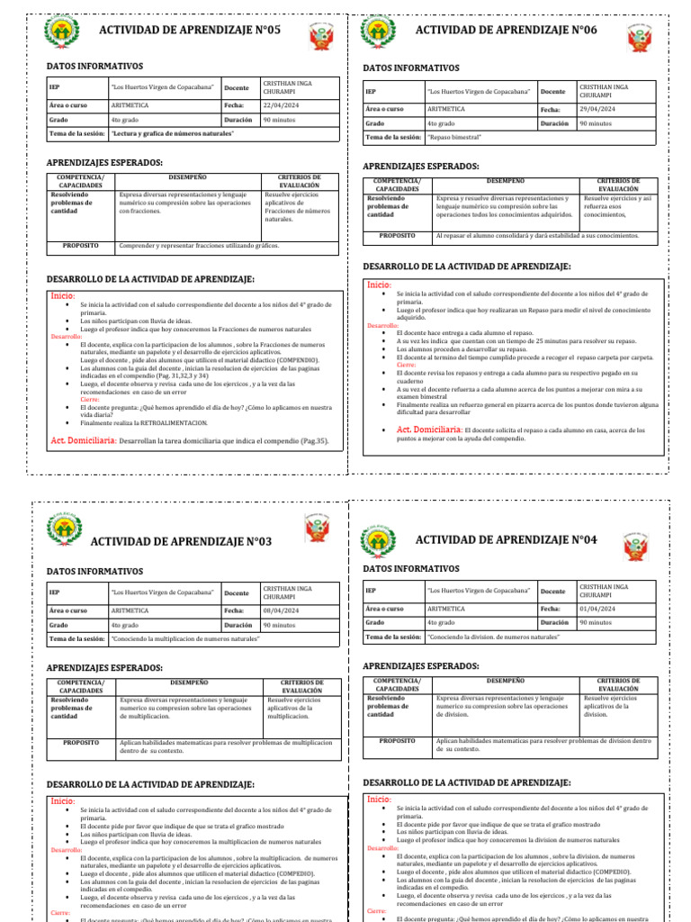 Sesion de Clases de 4to de Primaria 2024 (Refuerzo de Temas y Repasos ...