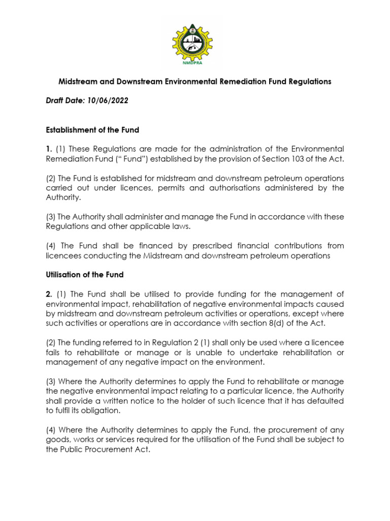 Environmental Remediation Fund Regulations | PDF | Expense | License