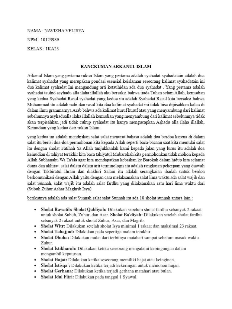 Rangkuman Arkanul Islam-Navizha Velisya | PDF
