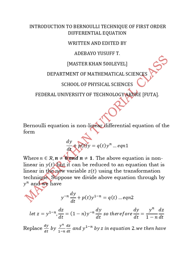 Bernoulli Method Download Free Pdf Equations Nonlinear System