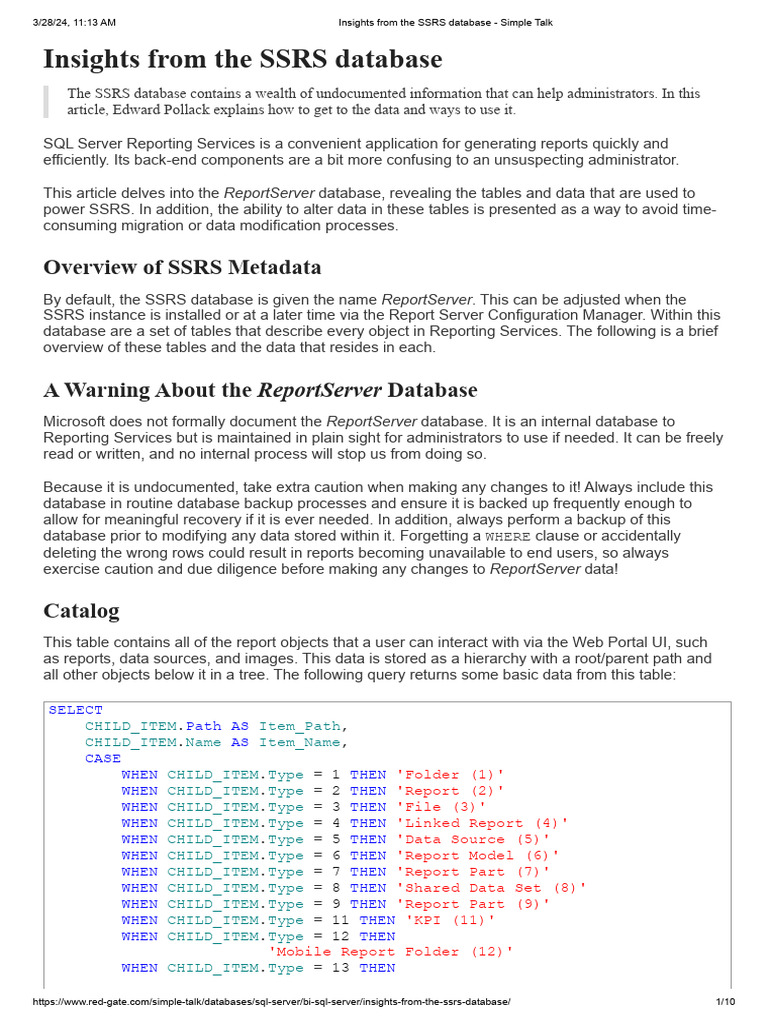 SSRS Insights | PDF | Microsoft Sql Server | Databases