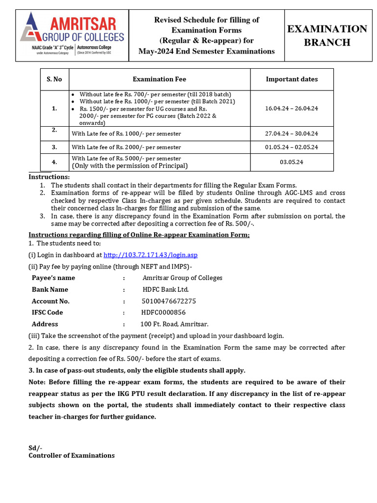 May 2024 Exam Form Schedule | PDF | Payments
