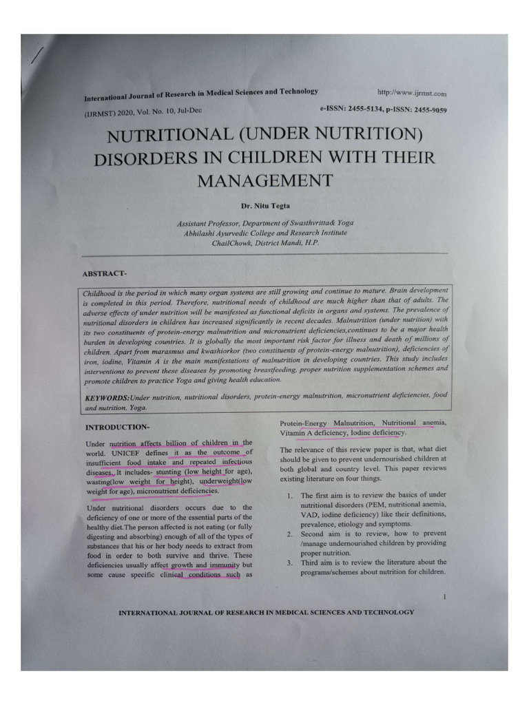 Nutritional Disorder and It's Management Notes-1 | PDF