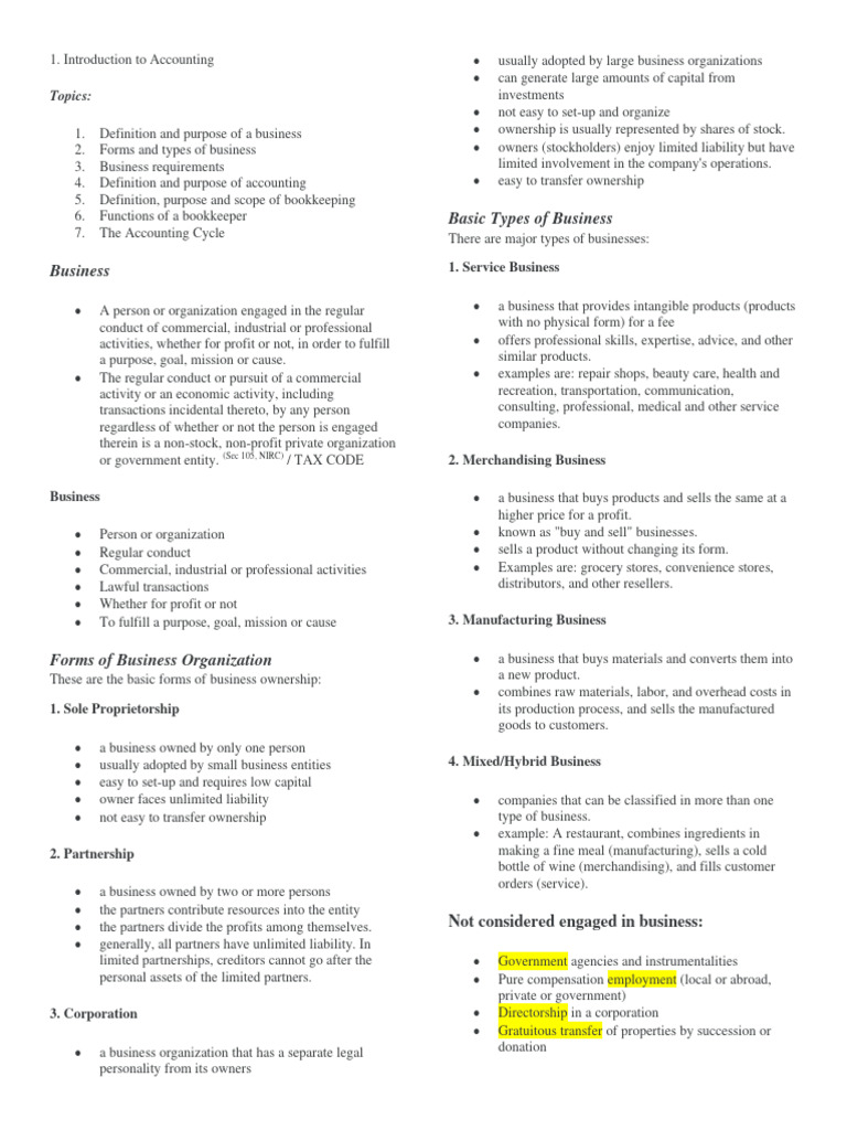 Notebook 1 - Introduction to Accounting | PDF | Bookkeeping | Business