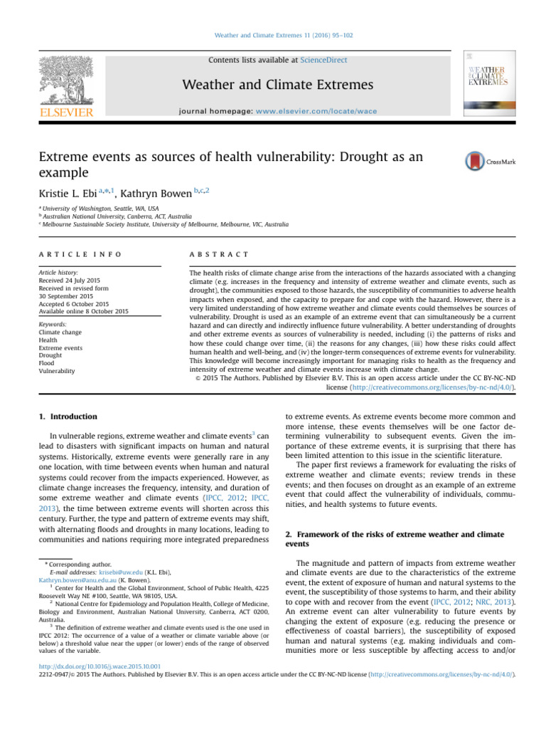Extreme Events As Sources of Health Vulnerability - 2016 - Weather and ...