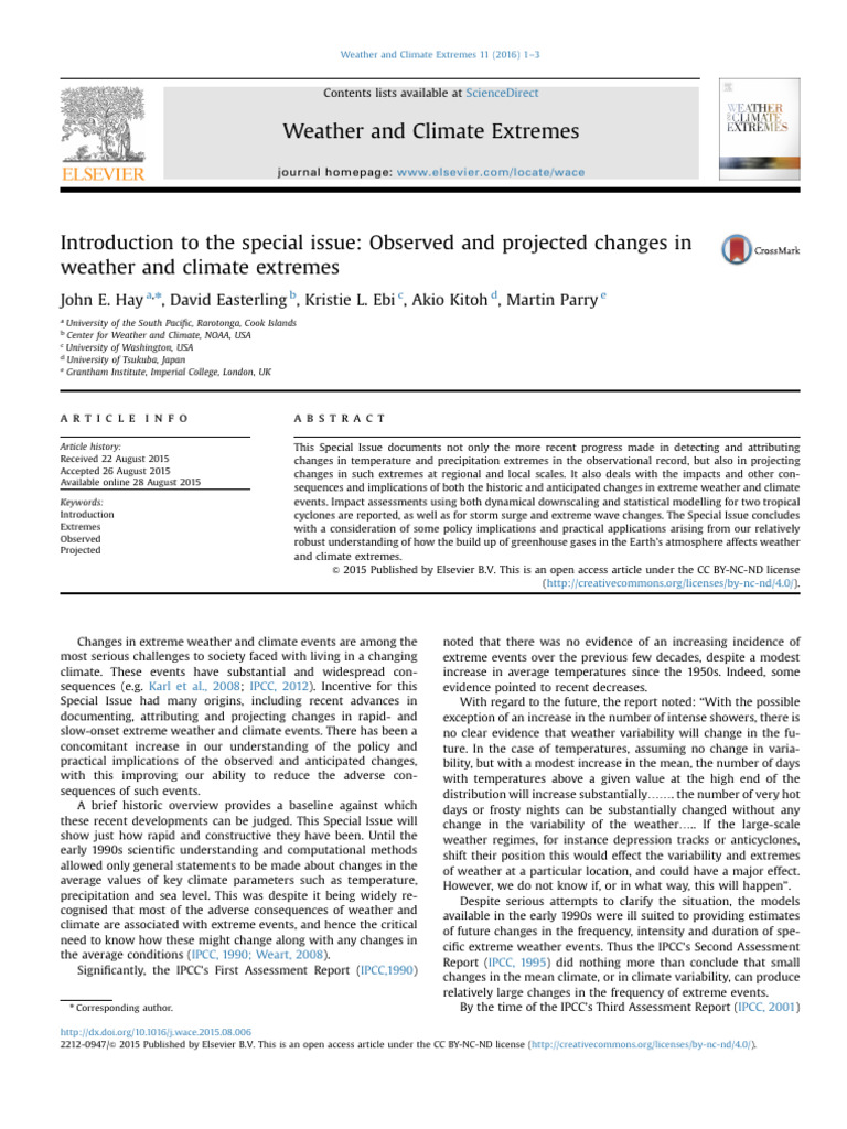 Introduction To The Special Issue Observed and Project - 2016 - Weather ...