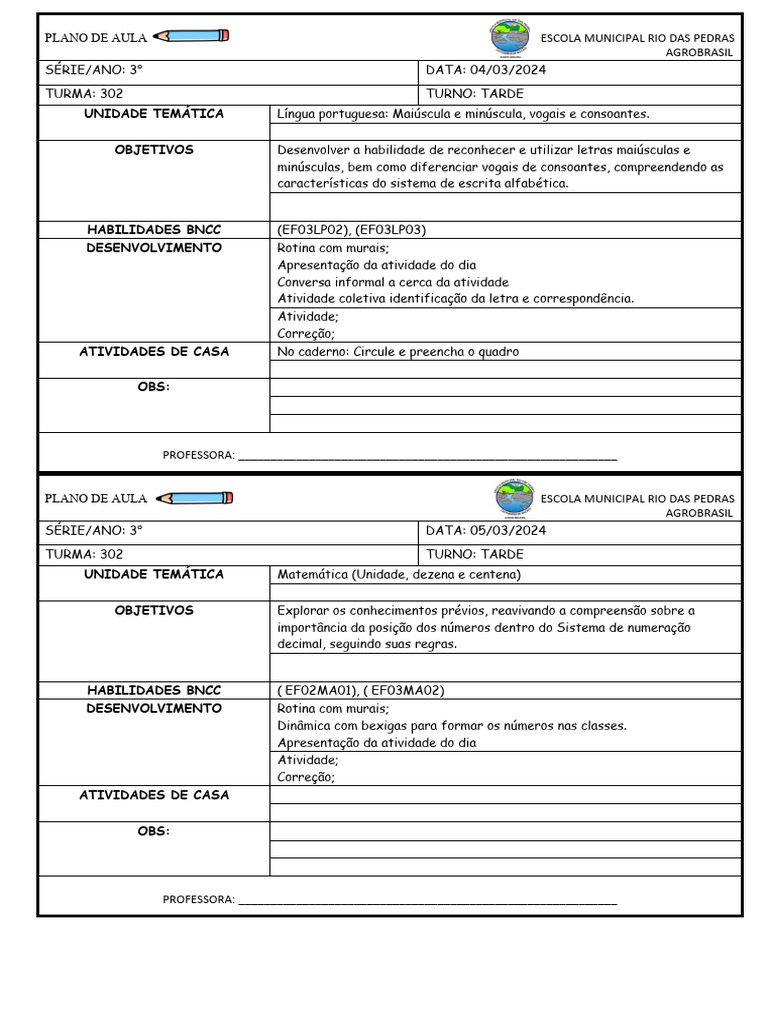 Plano de Aula Diario 2024 - 06,07-03 | Download grátis PDF | Caixa alta ...
