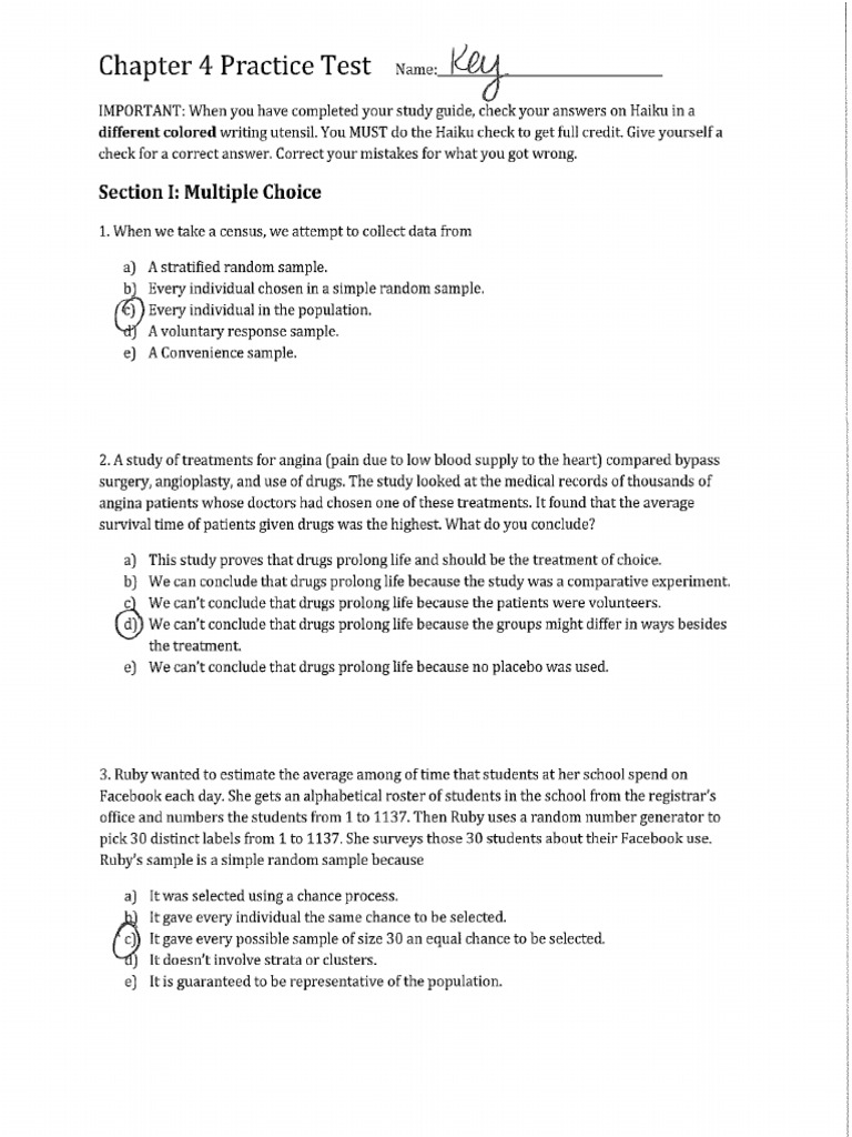 Chapter 4 Practice Test KEY | PDF