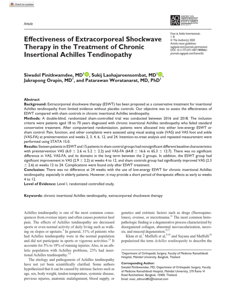 Effectiveness of Extracorporeal Shockwave Therapy in The Treatment of ...