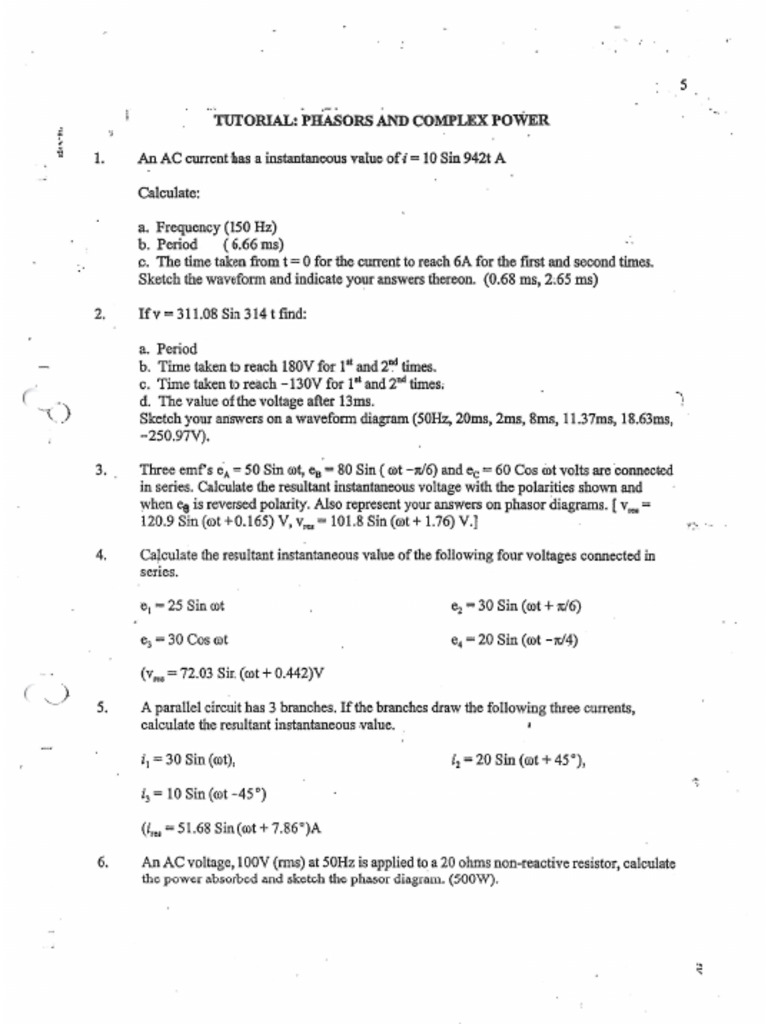 Tutorial - Phasors and Complex Power | PDF