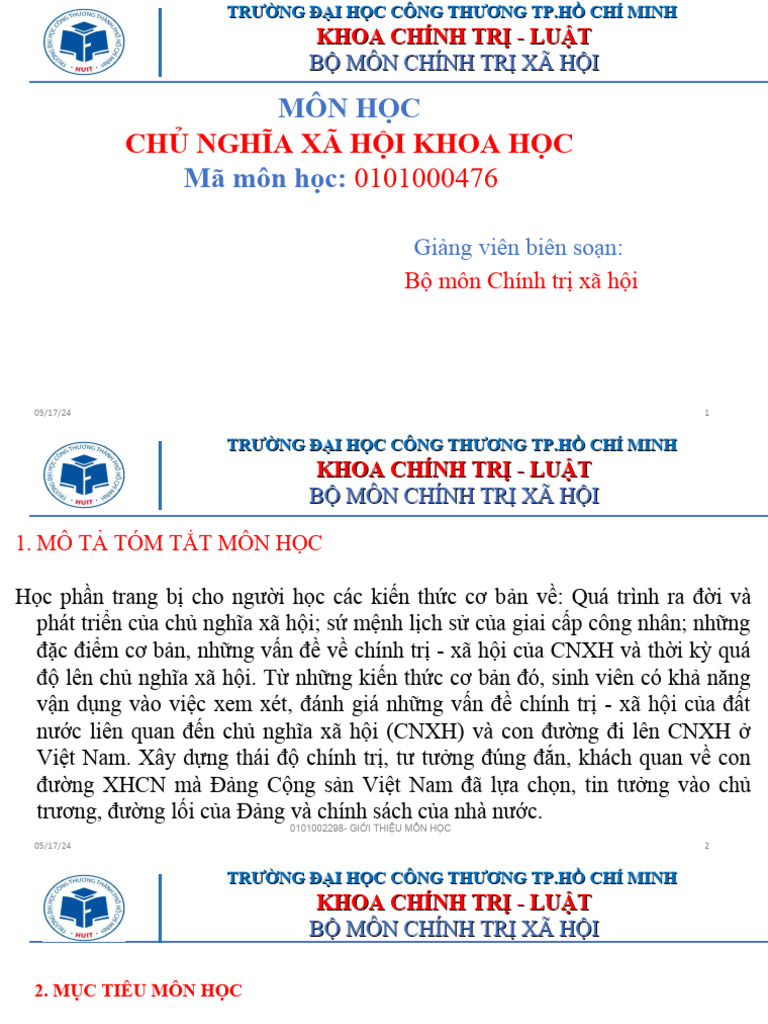 Giới Thiệu Môn Học CNXHKH | PDF