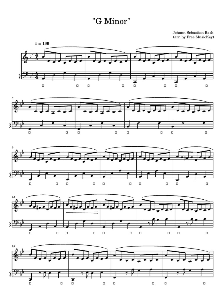 Johann Sebastian Bach G Minor Easy Piano Arr by Free MusicKey | PDF ...
