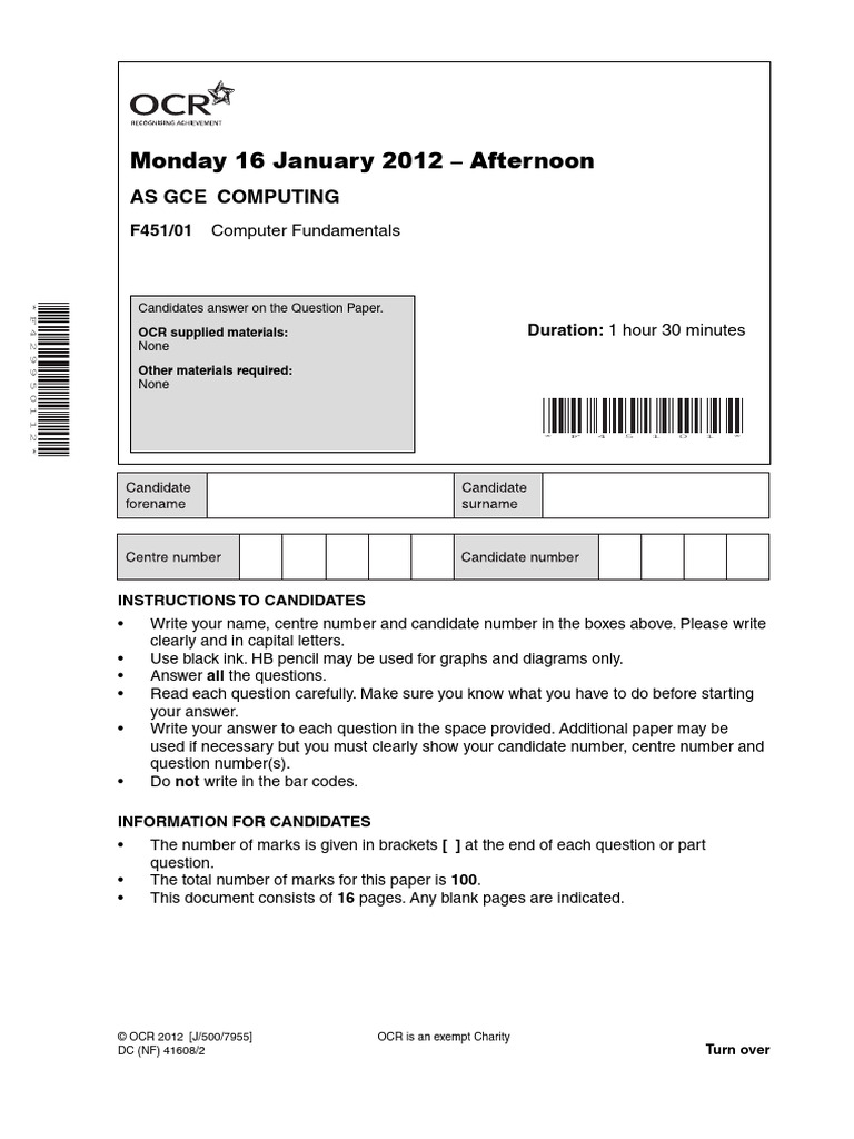 Jan 2012 Computer Science Ocr Paper | PDF | Input/Output | Optical ...