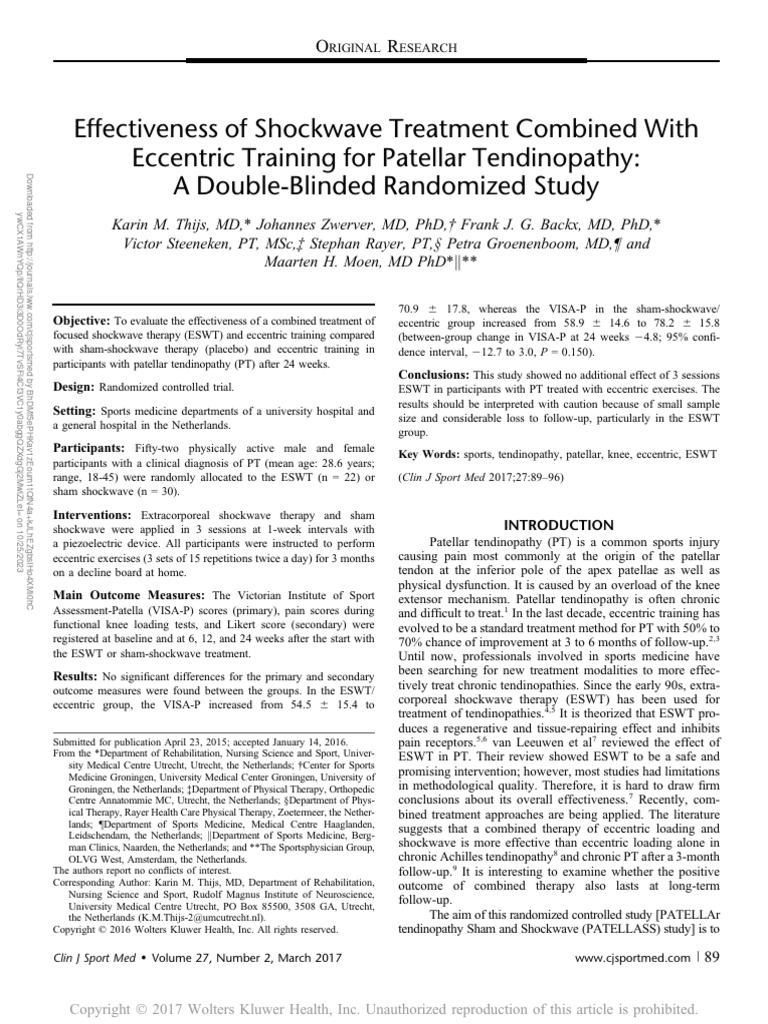 Effectiveness of Shockwave Treatment Combined With Eccentric Training ...