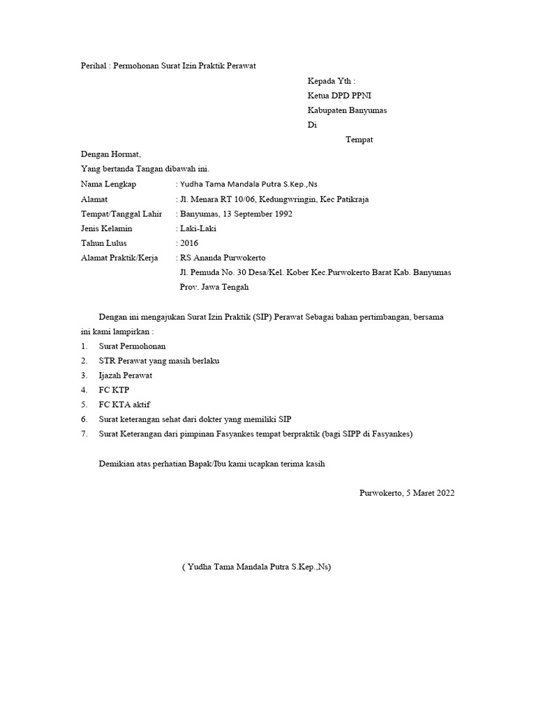 Surat Permohonan SIPP Yudha | PDF | Pengembangan Diri | Kesehatan Holistik