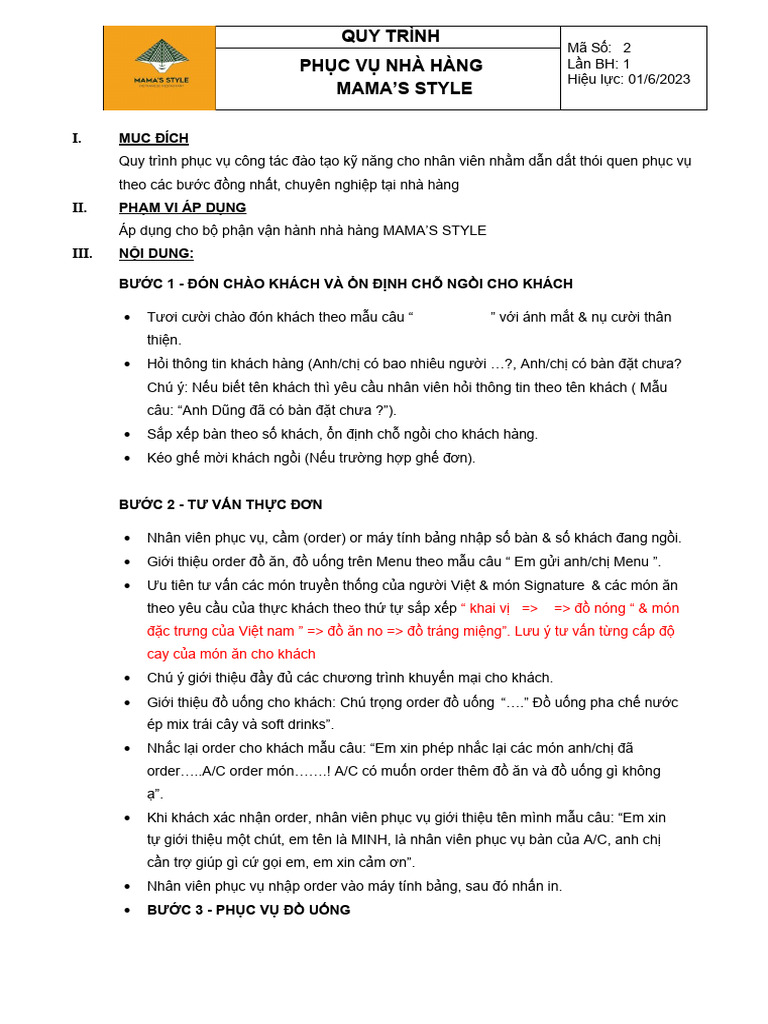 OPS 002 SOP Service | PDF