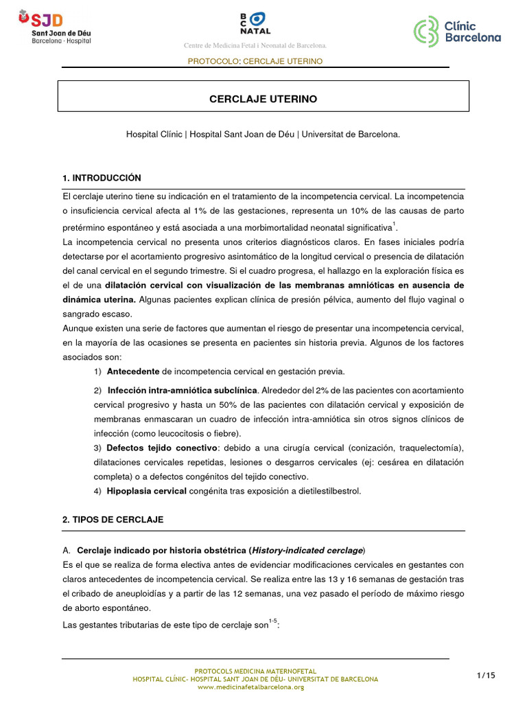 Cerclaje Uterino | PDF | Parto | Especialidades Medicas