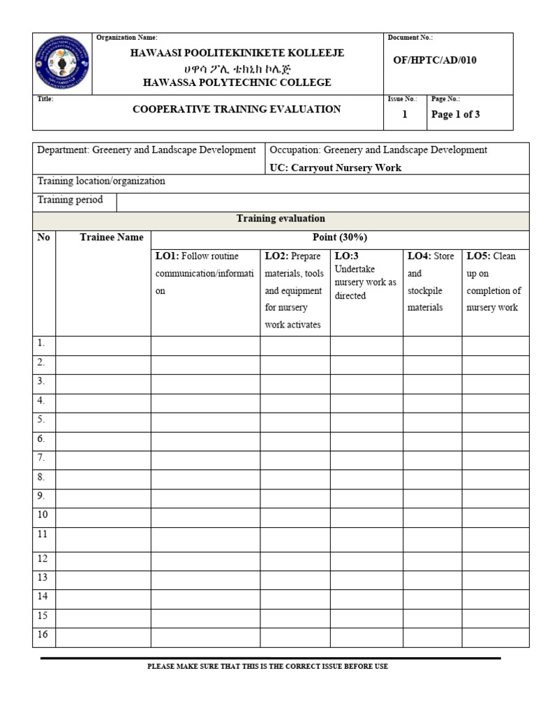 Cooperative Training Evaluation Form | PDF