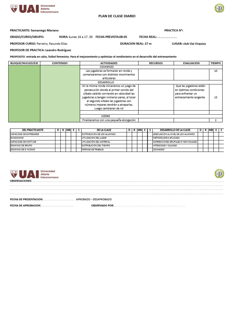 Plan de Clase Diario | PDF