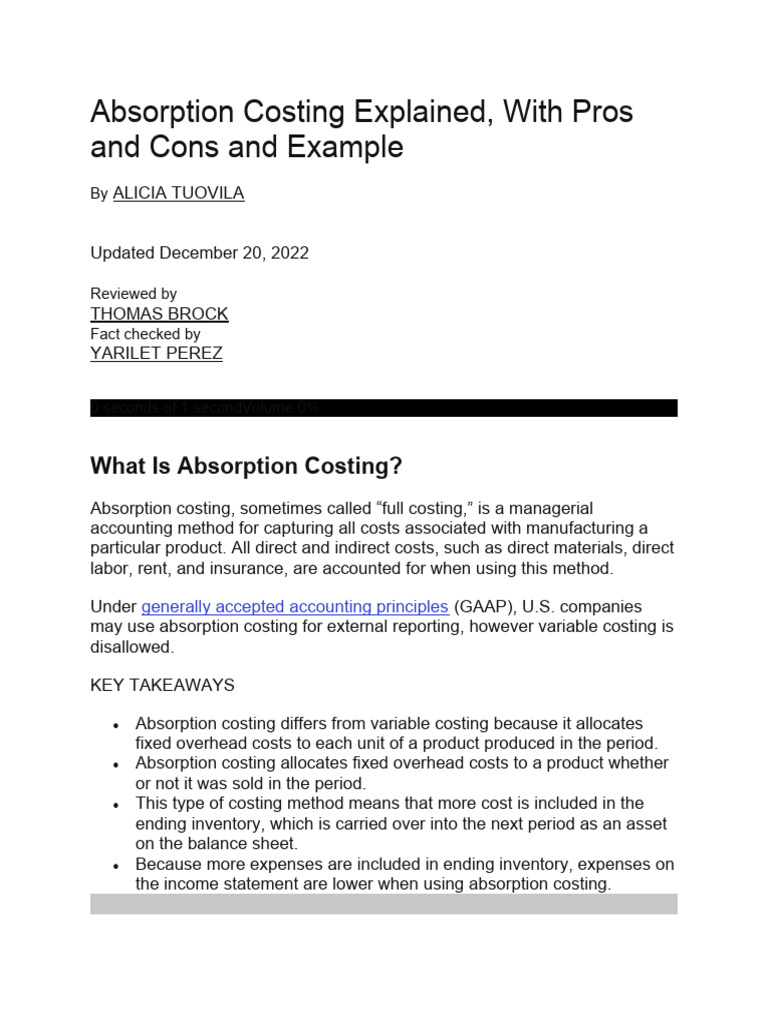 Absorption Costing Explained | PDF | Cost Of Goods Sold | Cost Accounting