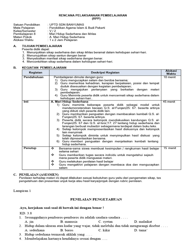 RPP Pai Kelas5 Sem2 Pembeljaran 8 | PDF