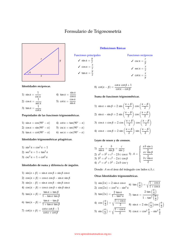 Formulario de Trigonometria | PDF | Métodos y materiales de enseñanza | Tecnología