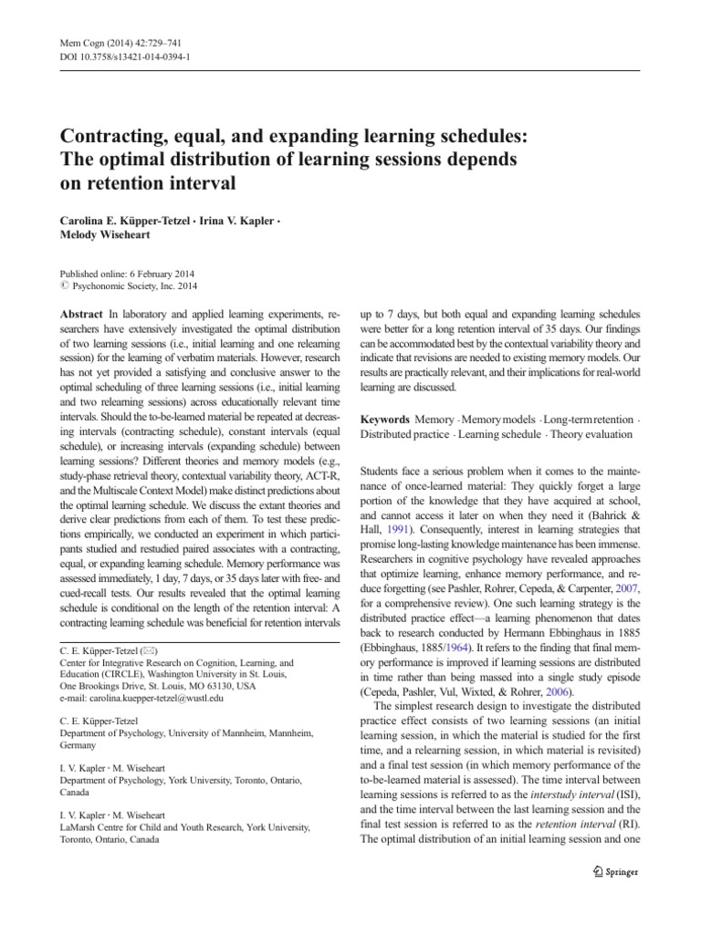 Contracting, Equal, and Expanding Learning Schedules - The Optimal Distribution of Learning ...