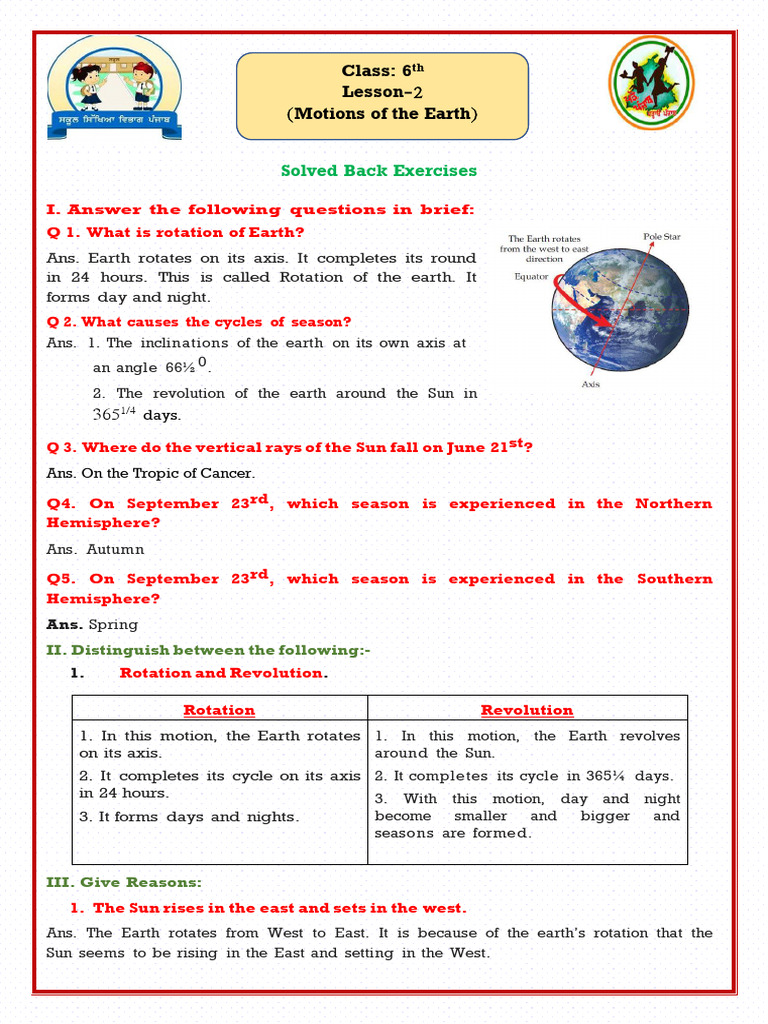 C 6 L 2 (Motions of The Earth) Solved QA EM | PDF | Rotation | Earth