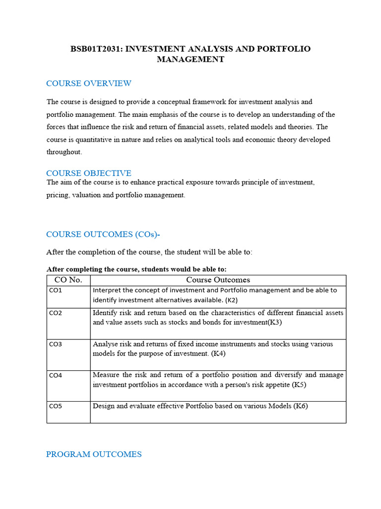 Iapm Syllabus | PDF | Modern Portfolio Theory | Capital Asset Pricing Model