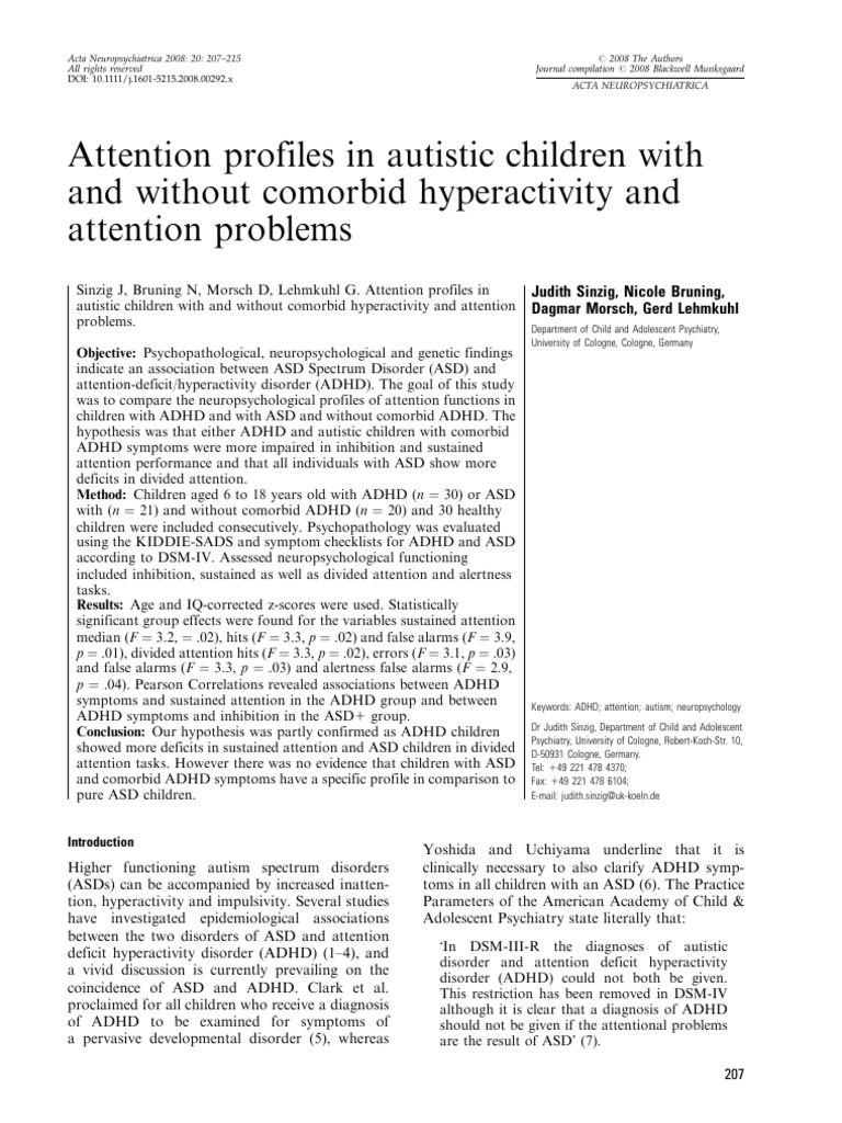 Attention Profiles in Autistic Children With and Without Comorbid ...