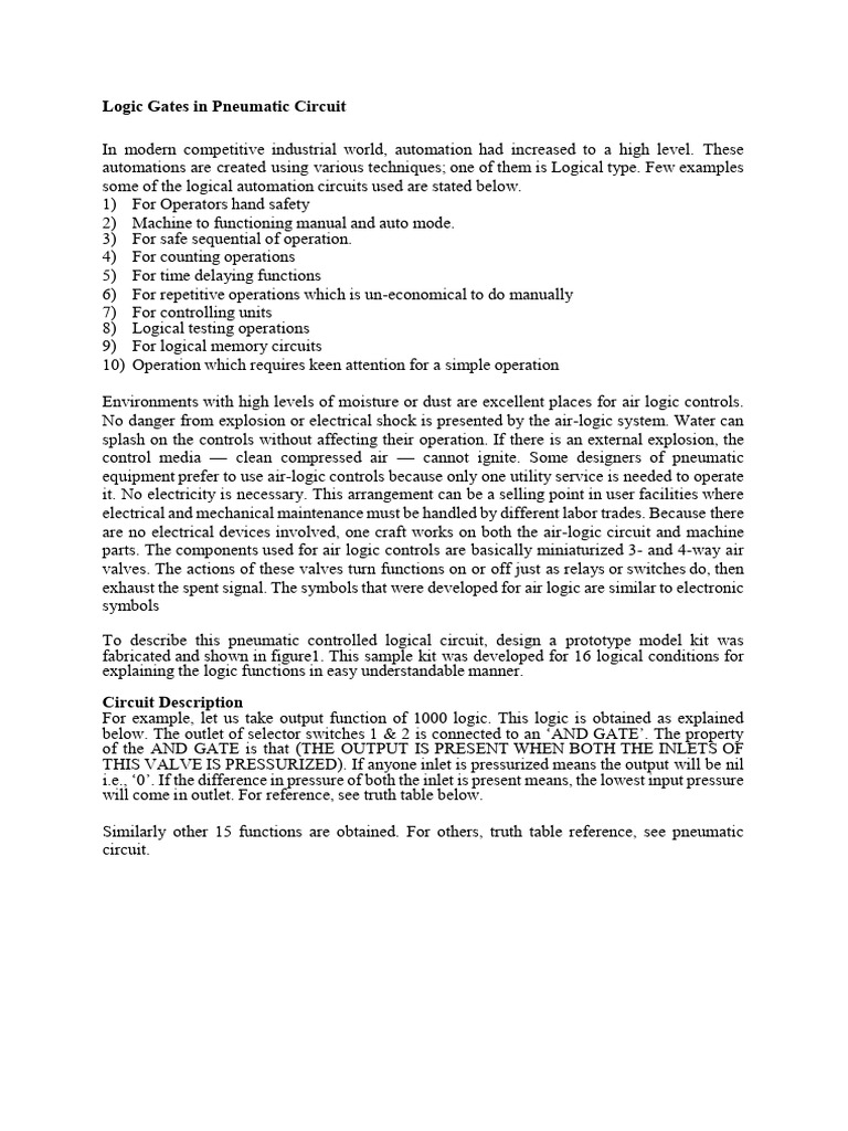 Logic Gates in Pneumatic Circuit | PDF | Logic Gate | Valve