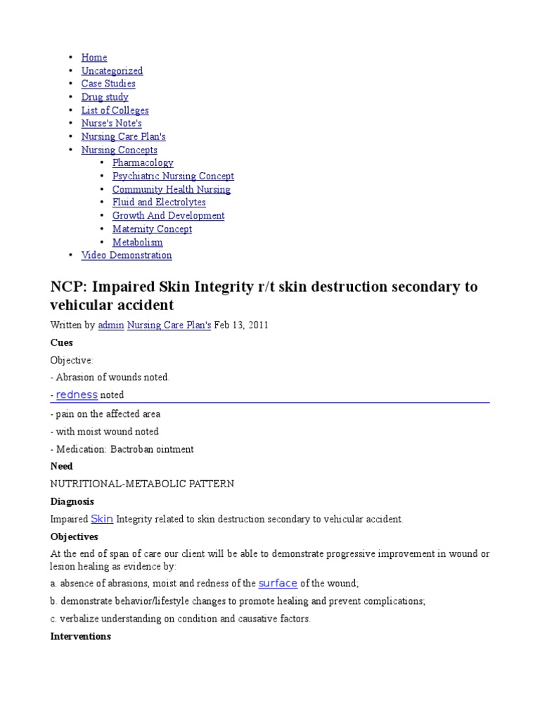 Nursing Care Plan: Impaired Skin Integrity | PDF