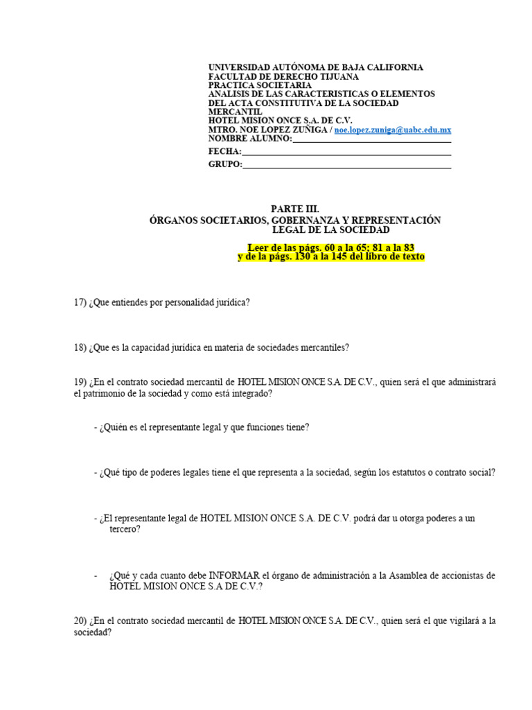 Tercera Parte Organos Societarios Control Lectura y Practica Hotel ...