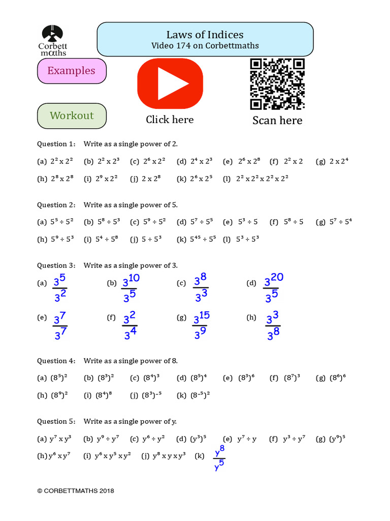 Multiplying Indices With Solutions | PDF