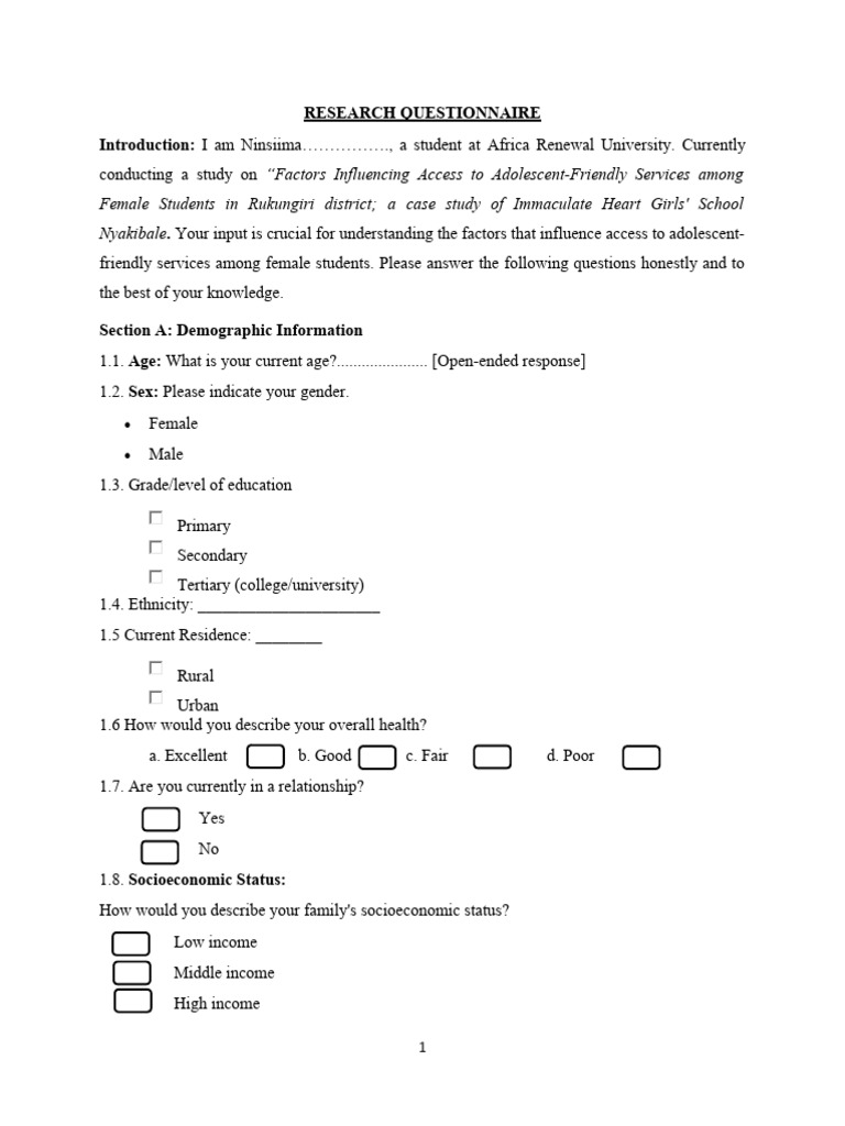 Research Questionnaire | PDF | Birth Control | Human Sexuality