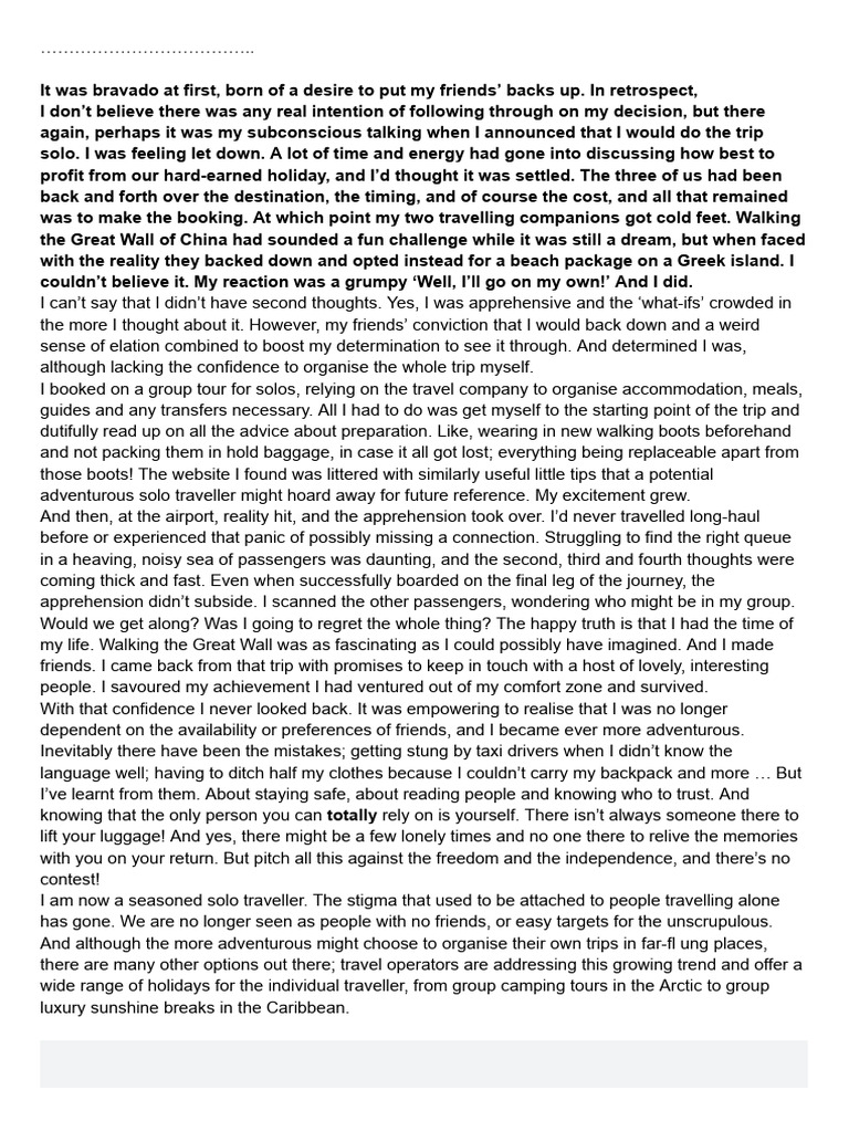 Reading & Listening - Travelling | PDF | Experience