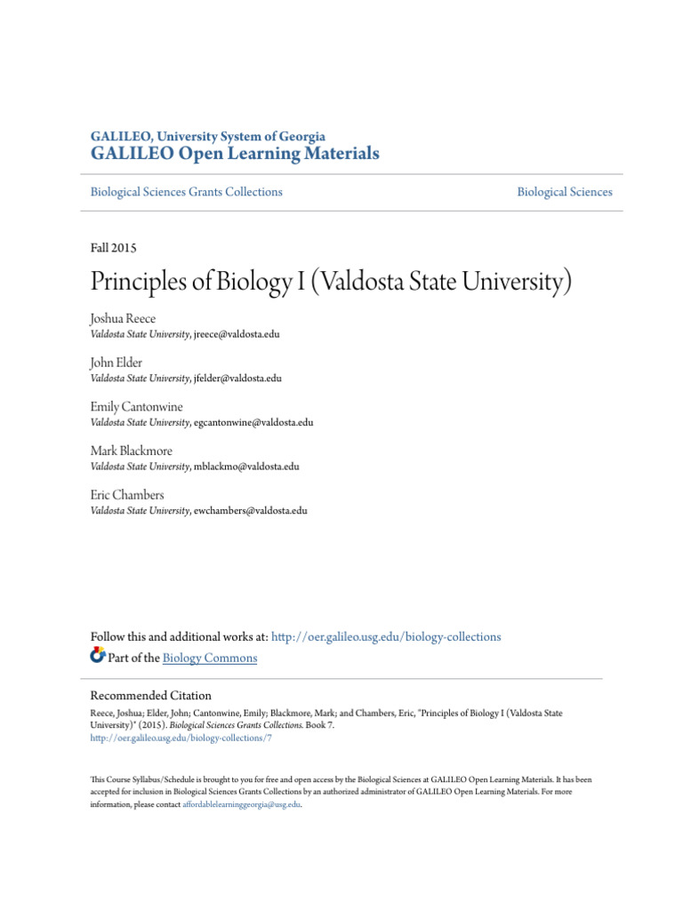 Principles of Biology I Valdosta State U | PDF | Textbook | Evolution