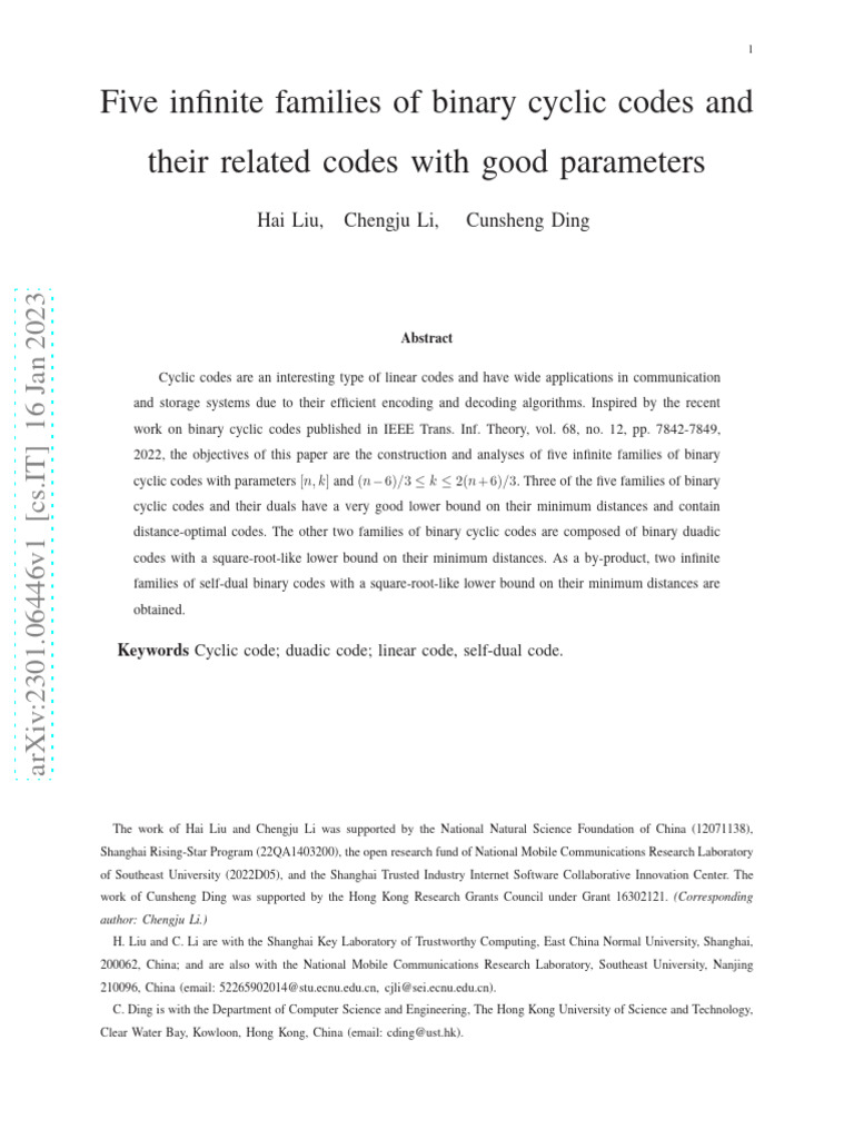 Five Infinite Families of Binary Cyclic Codes and Their Related Codes With Good Parameters ...
