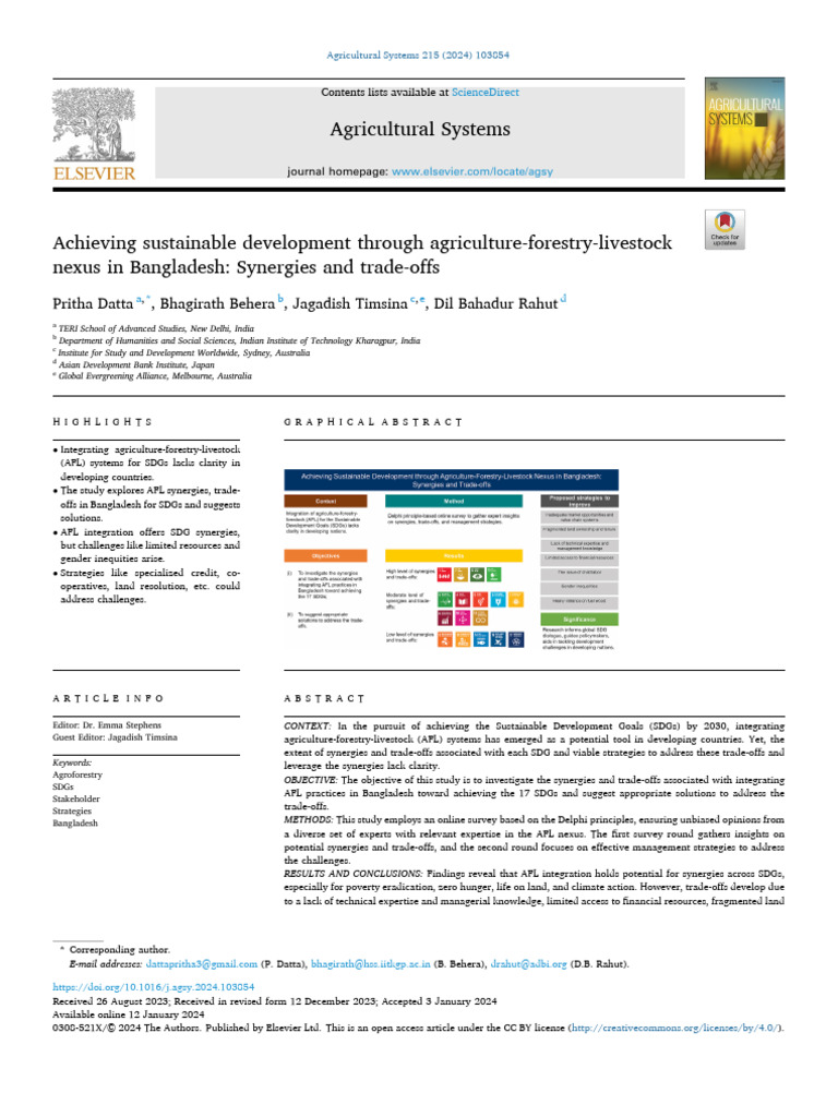Achieving Sustainable Development Through Agriculture Forest - 2024 ...