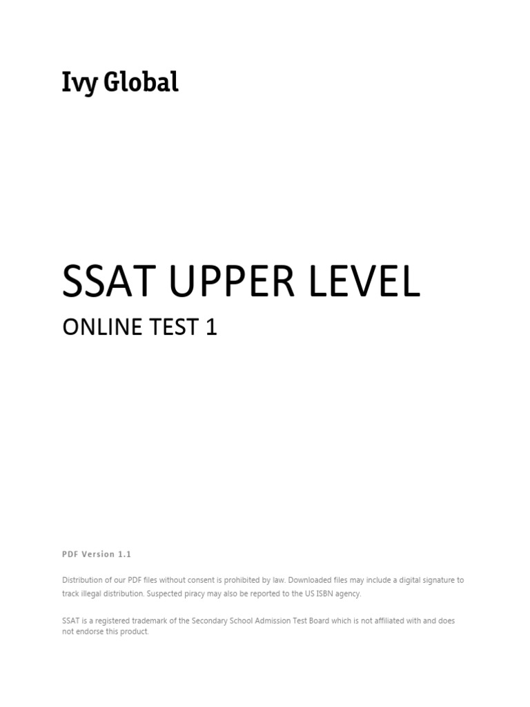 SSAT Upper Level Practice Test | PDF
