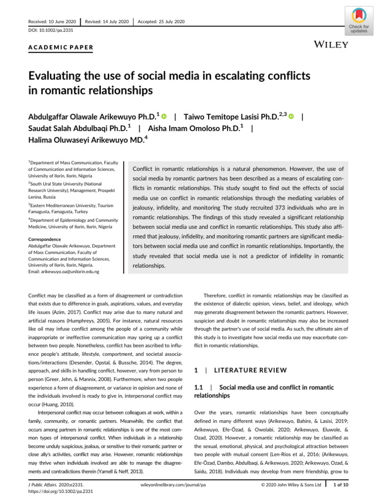 Social Media's Role in Relationship Conflict | PDF | Jealousy | Infidelity