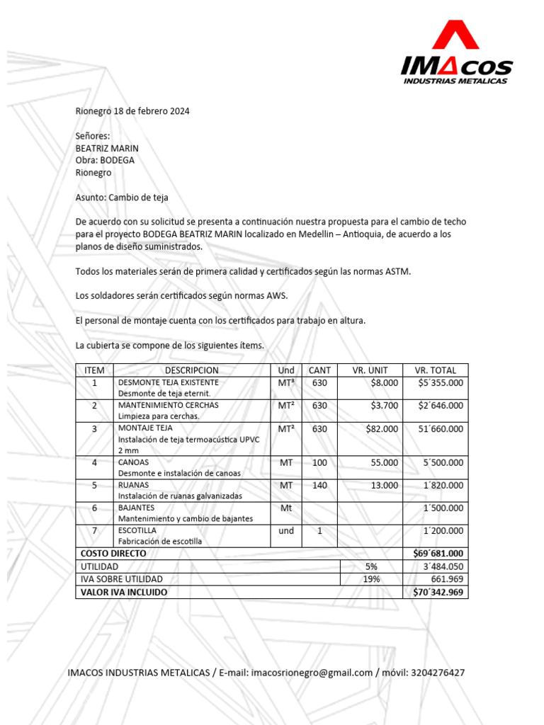 Cotizacion Bodega | PDF | Hogar, jardinería y bricolaje