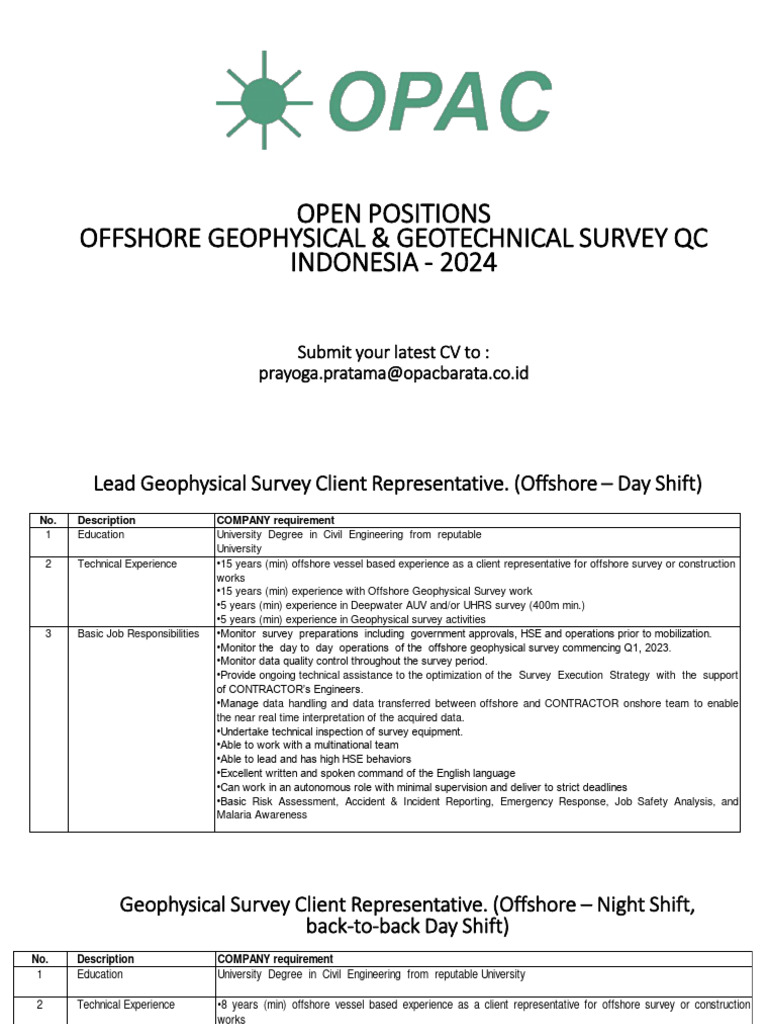 OPEN POSITION - Offshore Geophysical & Geotechnical Survey QC | PDF | Geotechnical Engineering ...