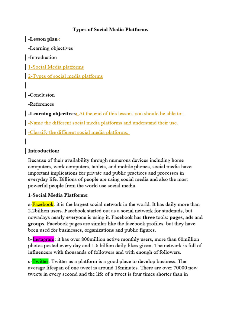 Types of Social Media Platforms 2 | PDF | Popular Culture & Media ...
