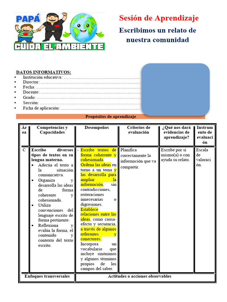 4° Sesión Día 1 Com Escribimos Un Relato de Nuestra Comunidad Unidad 4 ...