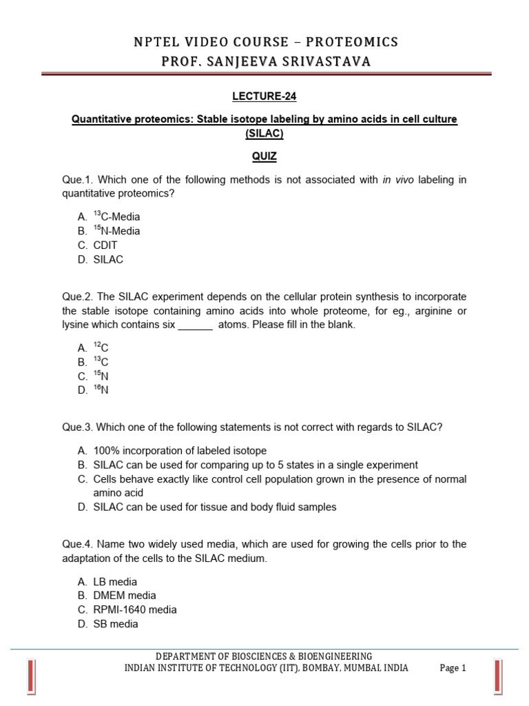 LEC-24-QUIZ | PDF | Proteomics | Biochemistry