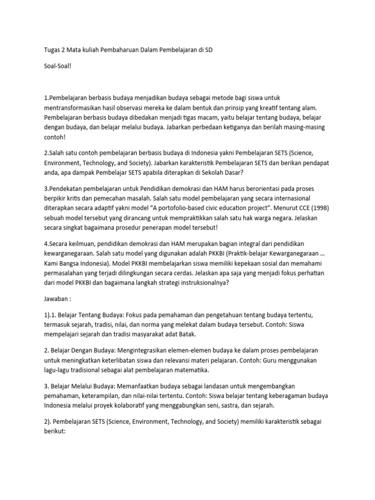 Tugas 2 Mata Kuliah Pembaharuan Dalam Pembelajaran Di SD | PDF | Karier & Perkembangan | Seni