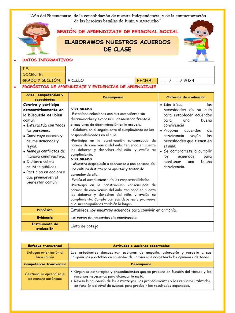 Acuerdos de convivencia en el aula | PDF | Salón de clases | Aprendizaje