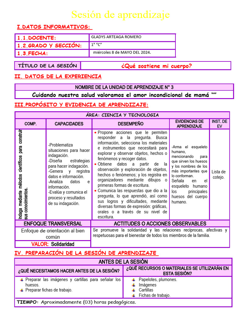 Sesión Qué Sostiene Mi Cuerpo | PDF | Aprendizaje | Observación